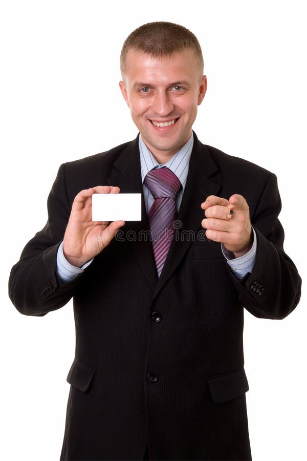 Business Man Holding a Blank Business Card Stock Photo - Image of ...