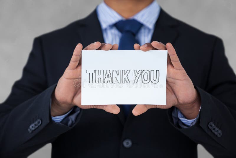 Business Man Holding a Card with Thank You Text Stock Photo - Image of ...