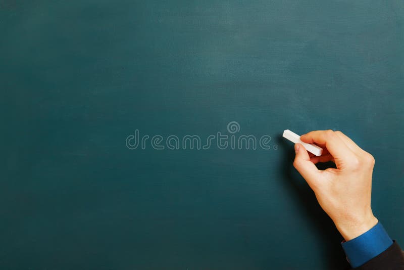 Business Man Holding Chalk on Empty Chalkboard Stock Image - Image of ...