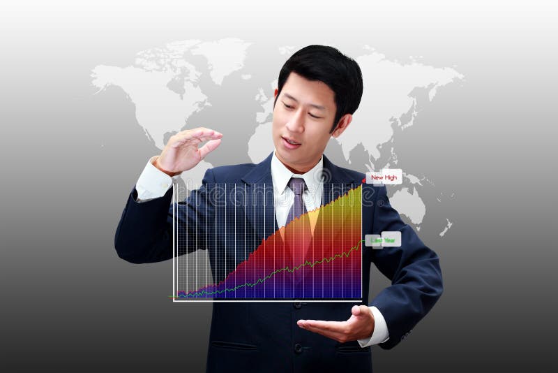 Business Man Holding a Chart of Business Growth Stock Photo - Image of ...