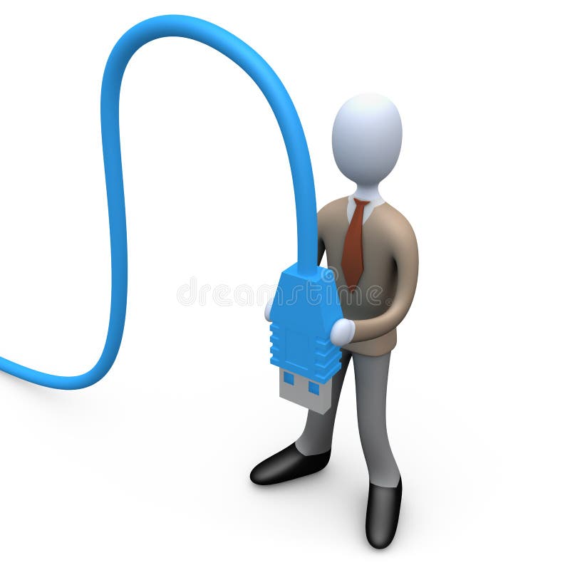 Business Man Holding a Computer Cable Stock Illustration - Illustration ...