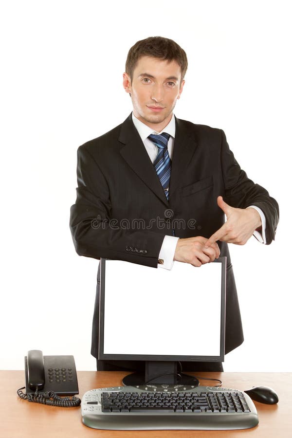 Business Man Holding a Computer Monitor Stock Image - Image of ...
