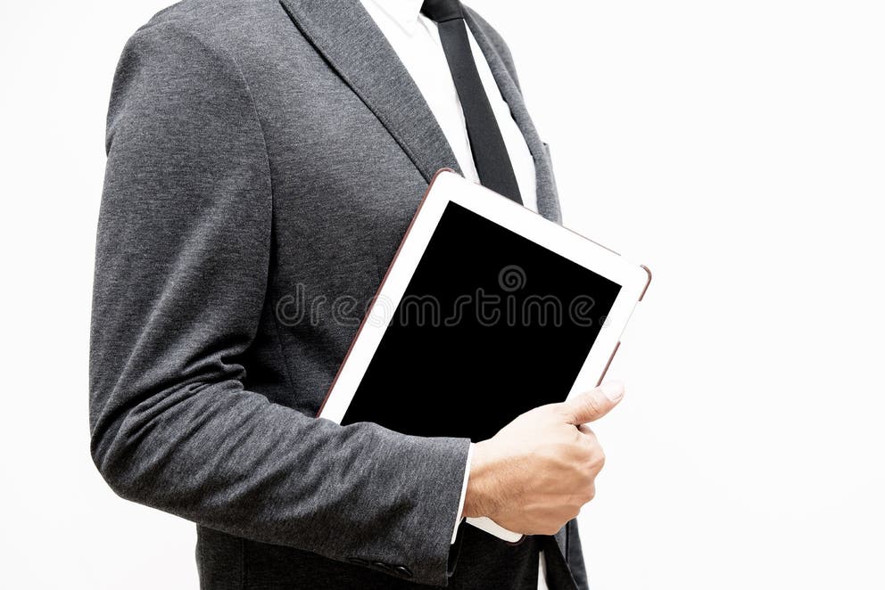 Business Man Holding Computer Tablet Stock Image - Image of input, flat ...