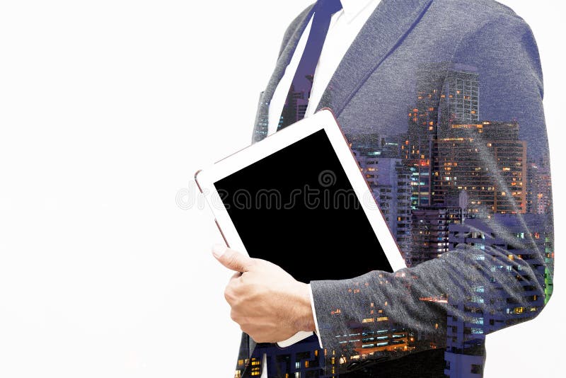 Business Man Holding Computer Tablet Stock Image - Image of media ...