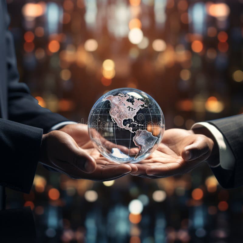 Business Man Holding Crystal Globe, Technology, Network Connection ...