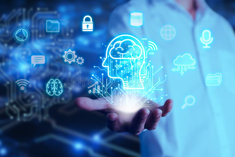 Businessman Holding Digital Screen of AI Icon Artificial Intelligence ...