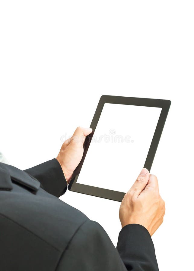Business Man Holding Digital Tablet, Blank Screen on White Background ...
