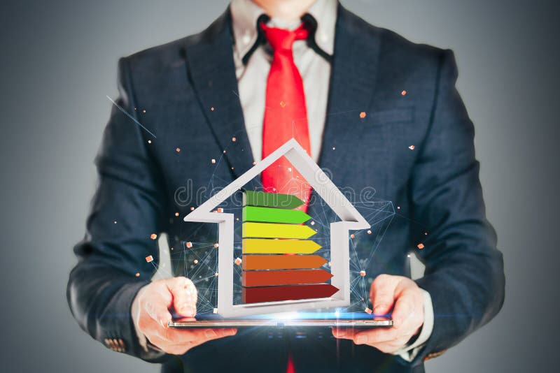 Business Man Holding an Efficiency Performance Scale Stock Photo ...