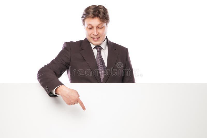Business Man Holding Empty Board and Pointing Stock Photo - Image of ...