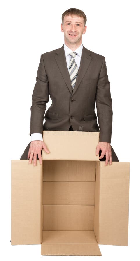Business Man Holding Empty Box Stock Photo - Image of cardboard ...