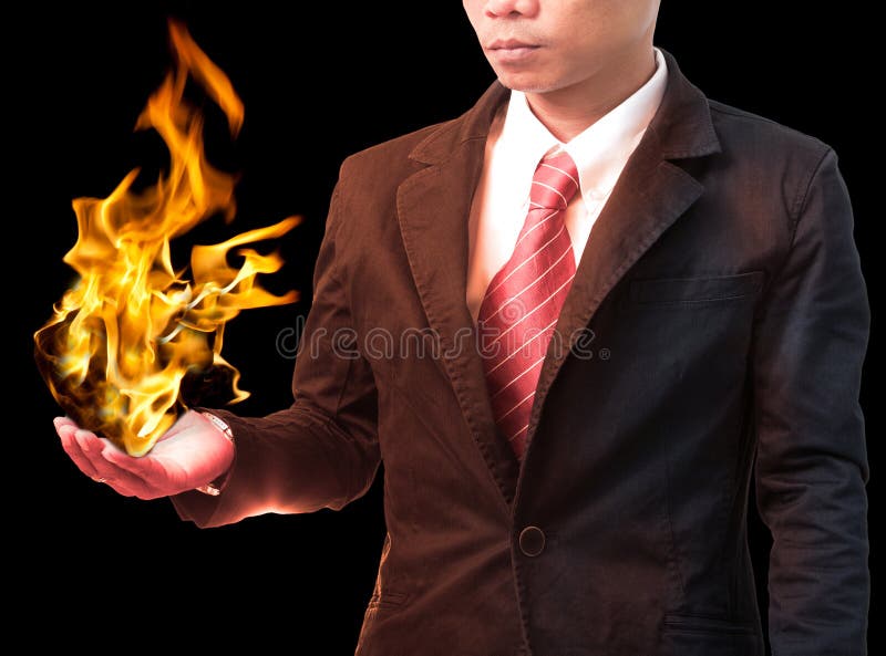 Business Man Holding Fire Flaming on Hand Stock Photo - Image of burn ...