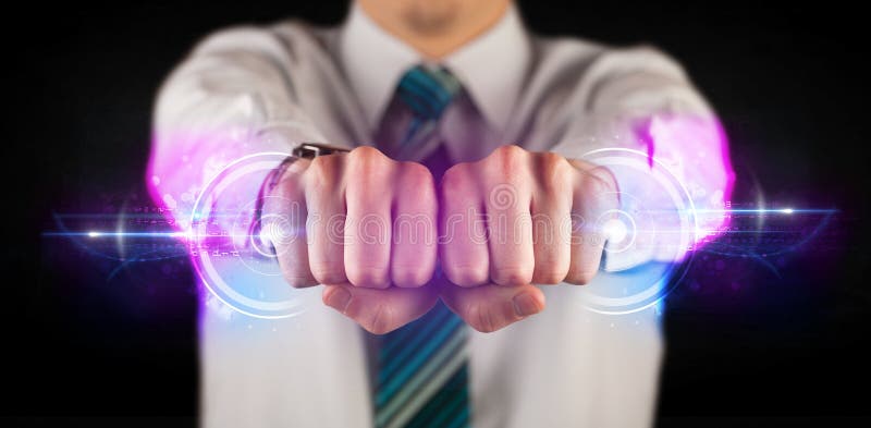 Business Man Holding Future Technology Data System Network Stock Photo ...