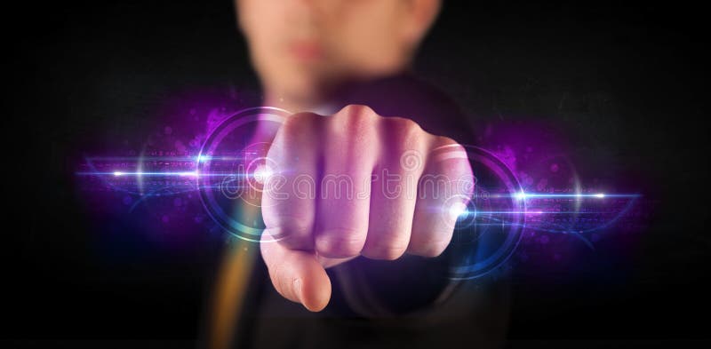 Business Man Holding Future Technology Data System Network Stock Photo ...