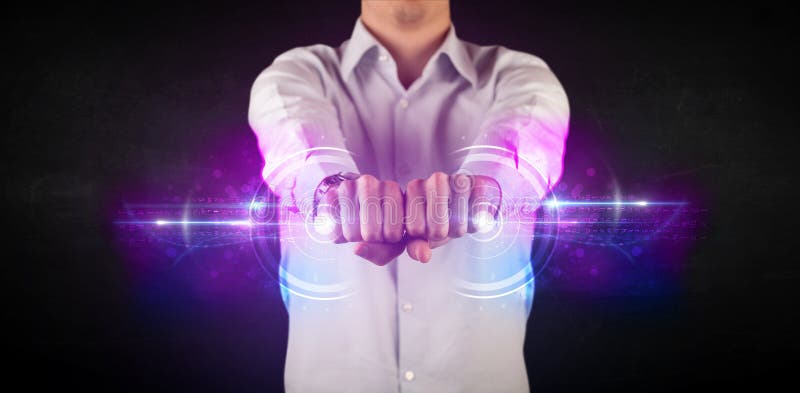 Business Man Holding Future Technology Data System Network Stock Image ...
