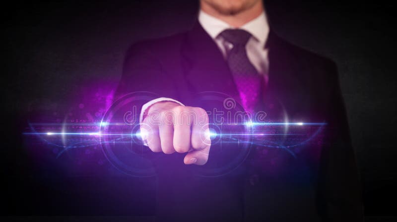 Business Man Holding Future Technology Data System Network Stock Photo ...