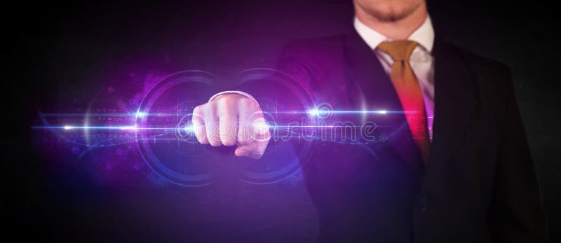 Business Man Holding Future Technology Data System Network Stock Photo ...
