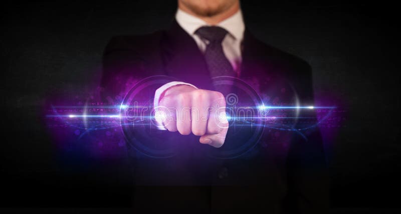 Business Man Holding Future Technology Data System Network Stock Photo ...