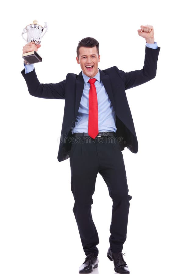 Business Man Holding a Trophy Stock Image - Image of smiling, north ...