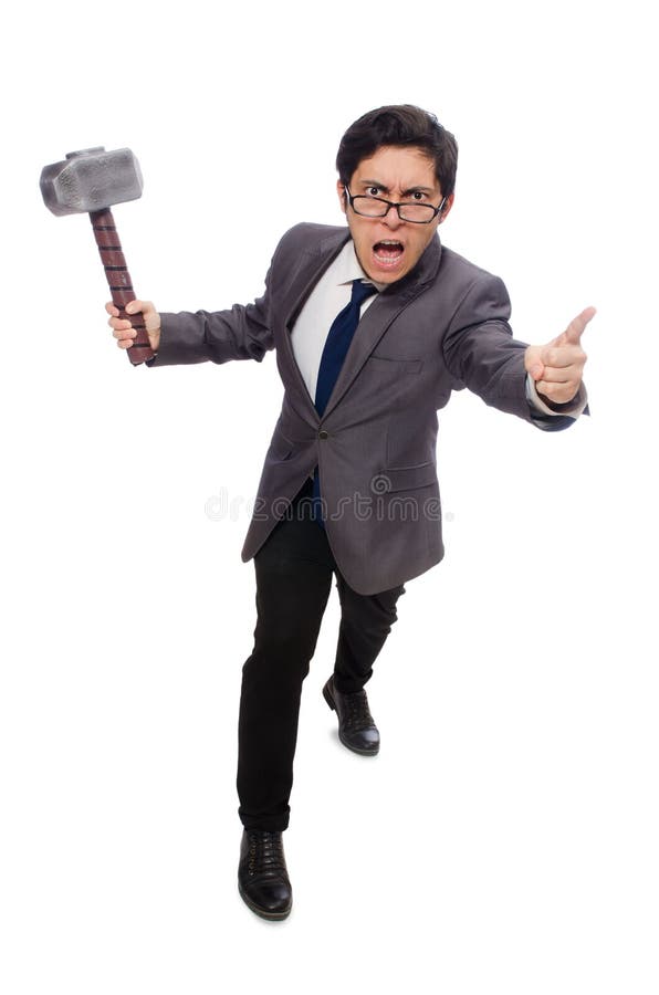 Business Man Holding Hammer Isolated on White Stock Photo - Image of ...