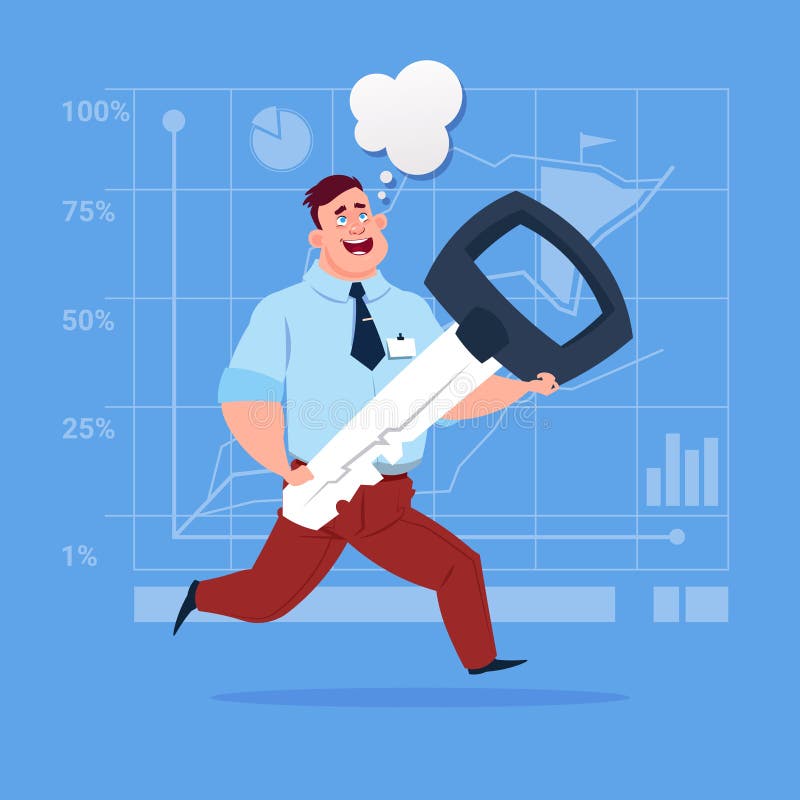 Business Man Holding Key Safe Security Success Concept Stock Vector ...