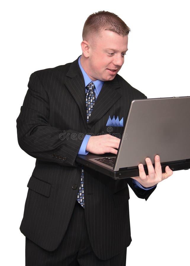 Business Man Holding a Laptop Computer Stock Image - Image of suit ...