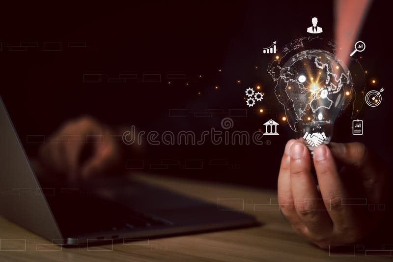 Business Man Holding Light Bulb Global Internet Connection. Business ... Business Man Holding Light Bulb Global Internet Connection. Business ...