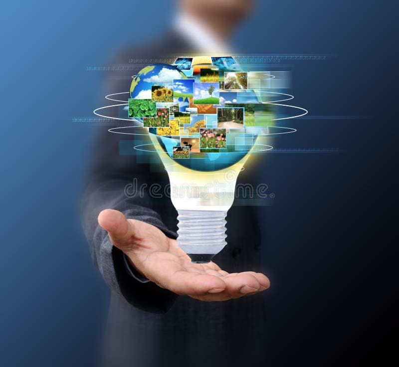 Business Man Holding Light Bulb Stock Image - Image of energy ...
