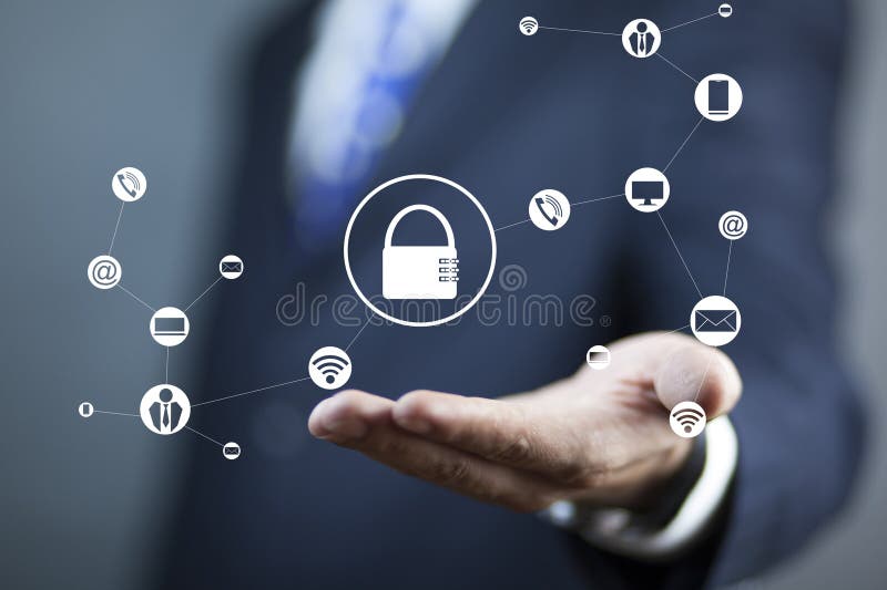 Business Man Holding Lock Icon Stock Illustration - Illustration of ...