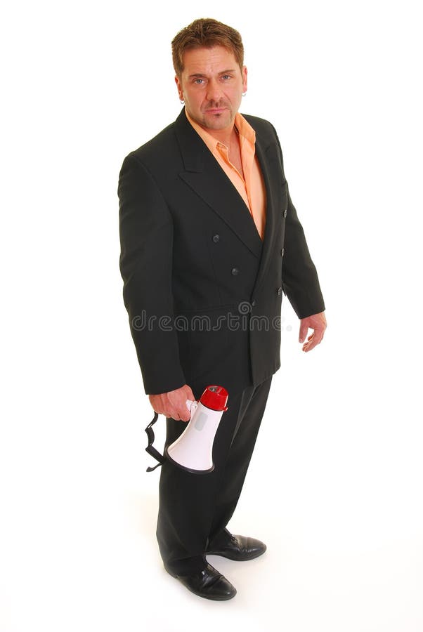 Business Man Holding a Megaphone Stock Photo - Image of speak, jacket ...