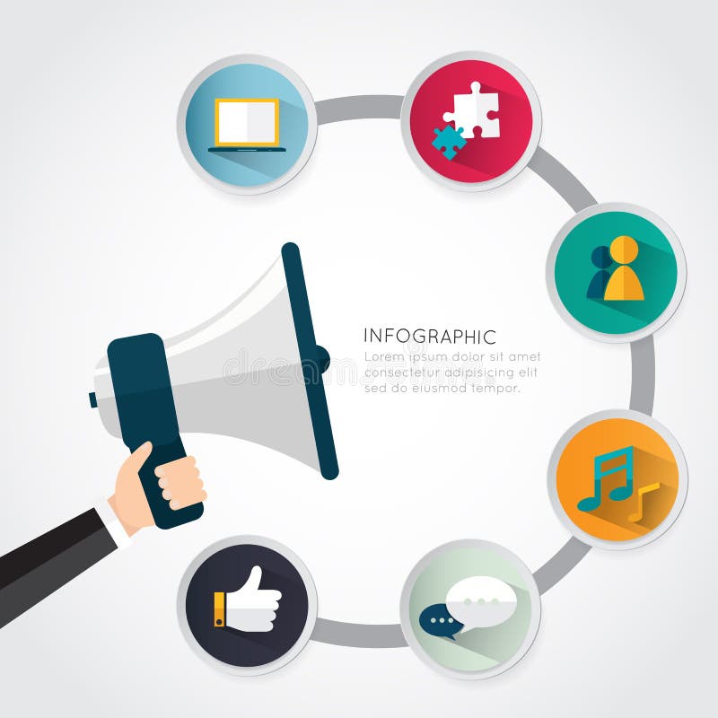 Business Man Holding Megaphone with Business Infographic Stock Vector ...