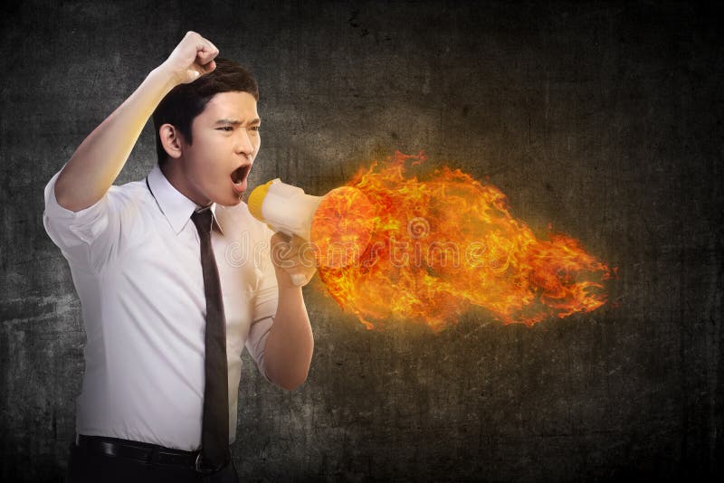 Business Man Holding Megaphone Fire Shouting Stock Photos - Free ...