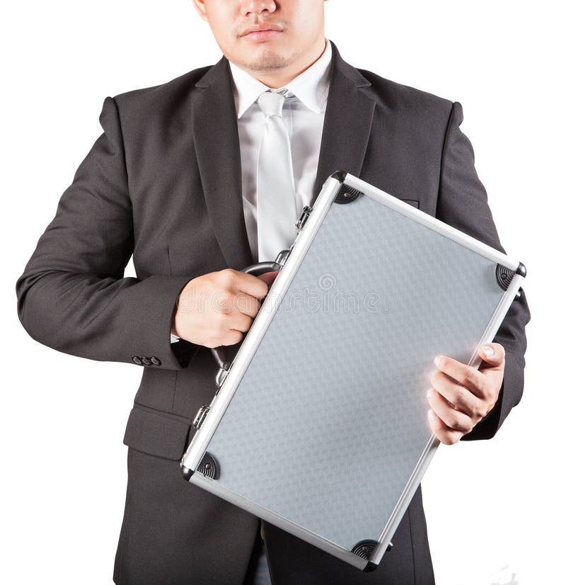 Business Man Holding Metal Strong Briefcase Isolated White Background ...