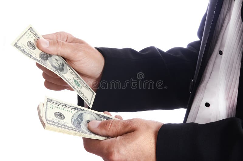 Business Man Holding Money on White Background Stock Image - Image of ...