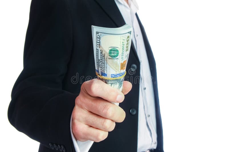 Business Man Holding Money on White Background Stock Image - Image of ...