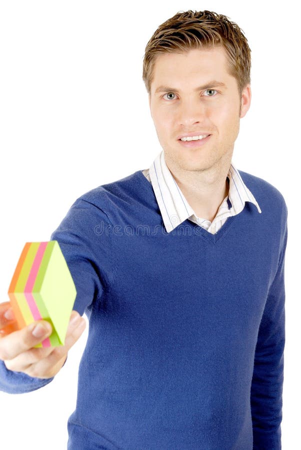 Business Man Holding a Pack of Post Its. Stock Photo - Image of happy ...