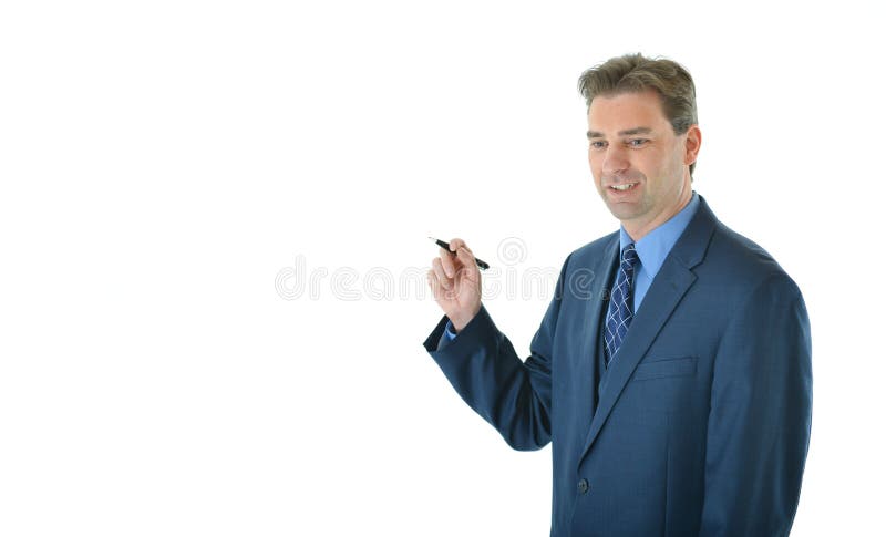 Business man holding a pen stock photo. Image of smile - 83718216