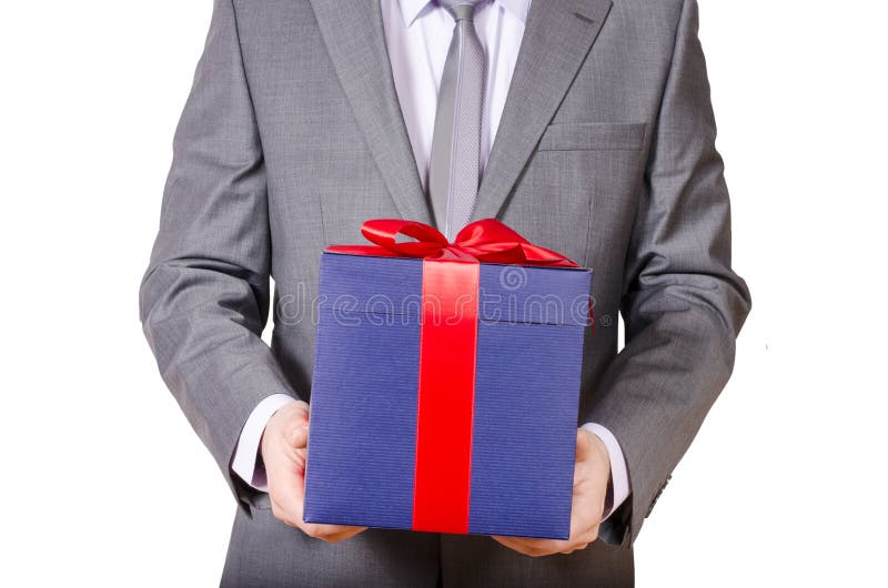 Man Hands Holding Gift Box in Office Stock Photo - Image of concept ...