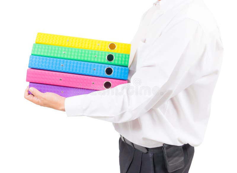 Business Man Holding Stack of Colorful Folder Stock Image - Image of ...