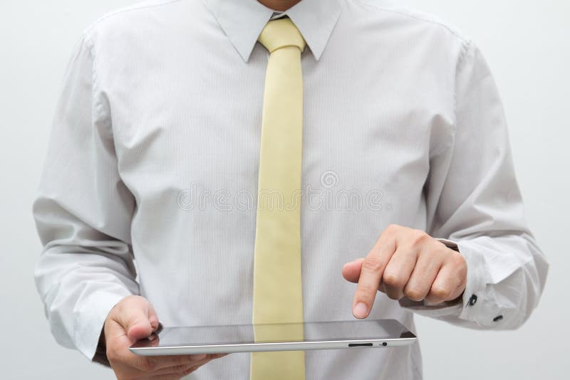 Business Man Holding Tablet PC Stock Image - Image of laptop, ebook ...