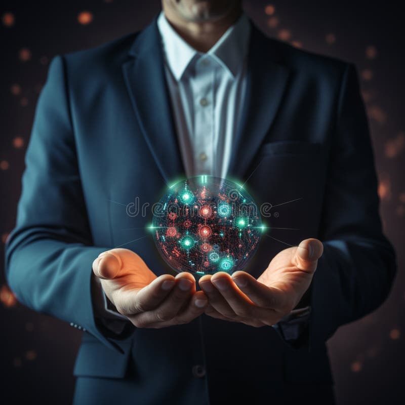 Business Man Holding Crystal Globe, Technology, Network Connection ...
