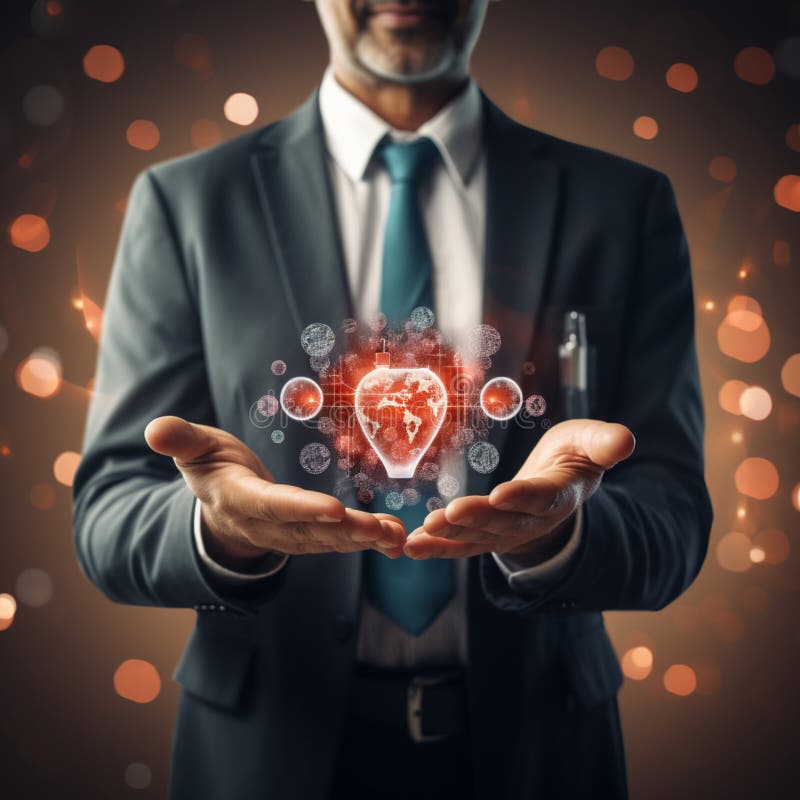 Business Man Holding Crystal Globe, Technology, Network Connection ...