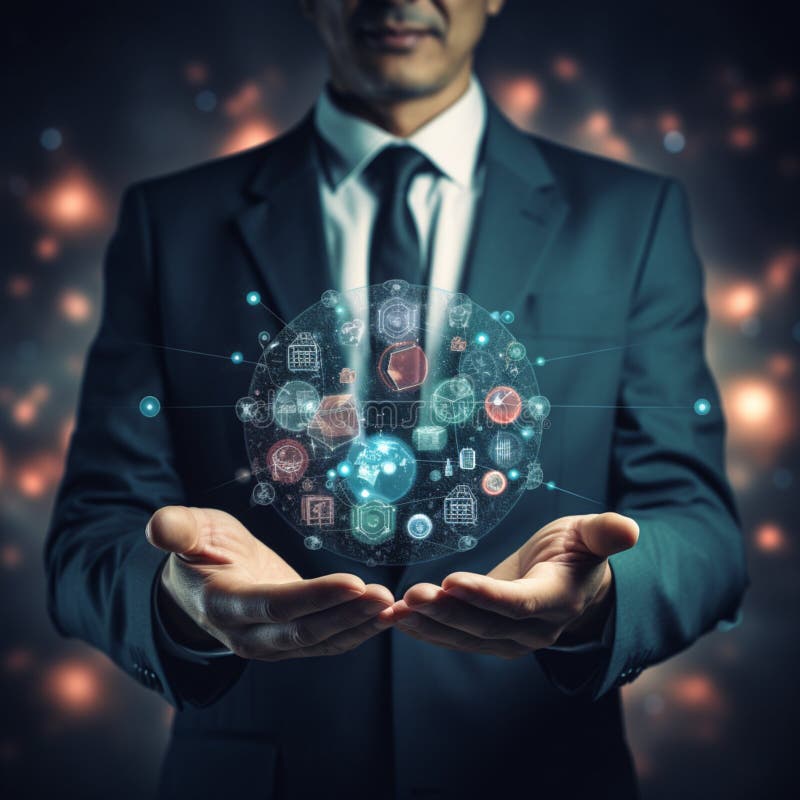 Business Man Holding Crystal Globe, Technology, Network Connection ...
