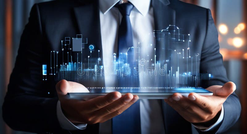 Business Man Showing Cloud Technology and Charts Stock Image - Image of ...