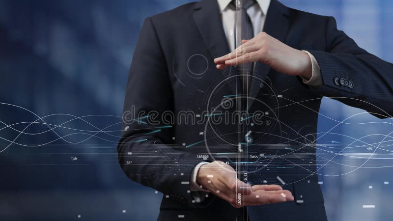 A Business Man Holds a Coordinate System and a Pie Chart Towards Which ...