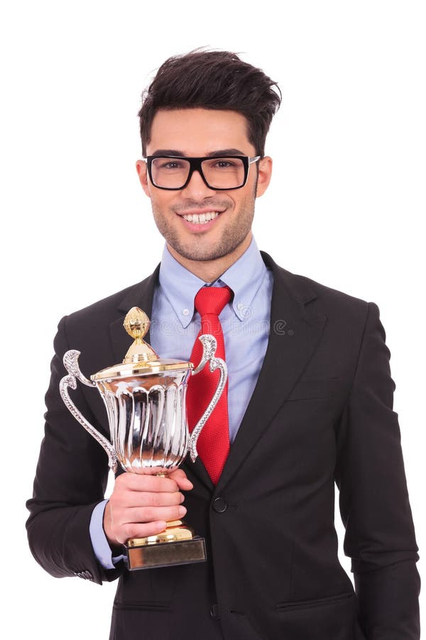 Business Man Holds Trophy Stock Image Image Of Modern 29374415