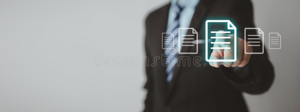 Business Man with Holograms of Digital Document Files, Data Files on ...