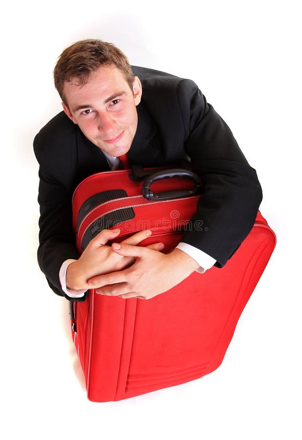 Business man hug luggage stock image. Image of funny - 36994049