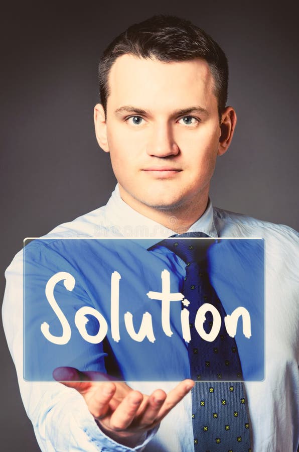 Business man with icon stock photo. Image of brunet, businesspeople ...