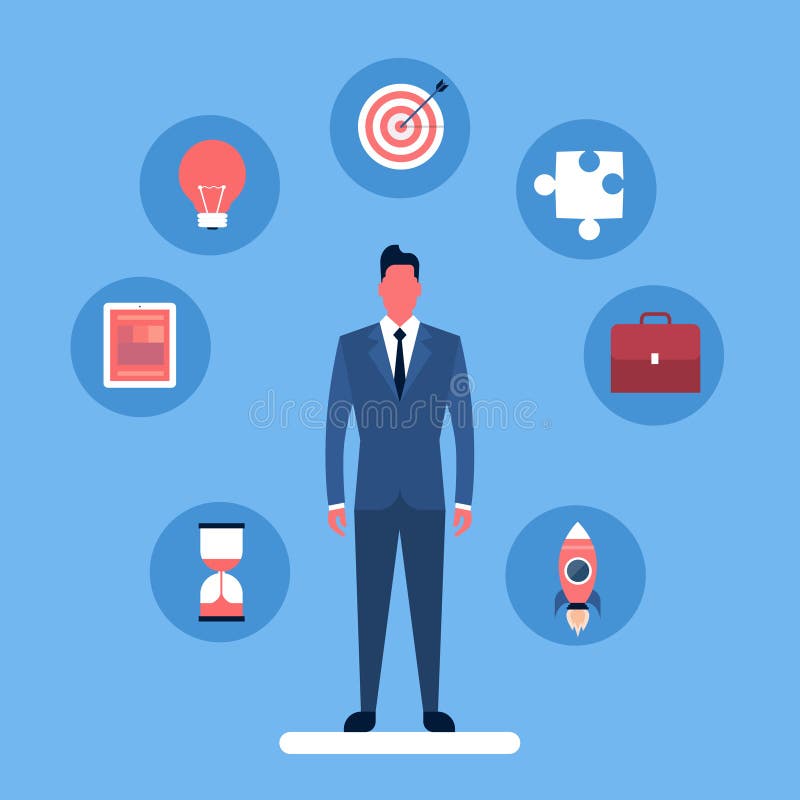 Business Man Icon Collection Strategy Concept Set Stock Vector ...