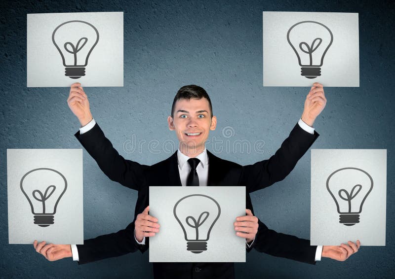 Business man with ideas stock photo. Image of idea, drawing - 49409538
